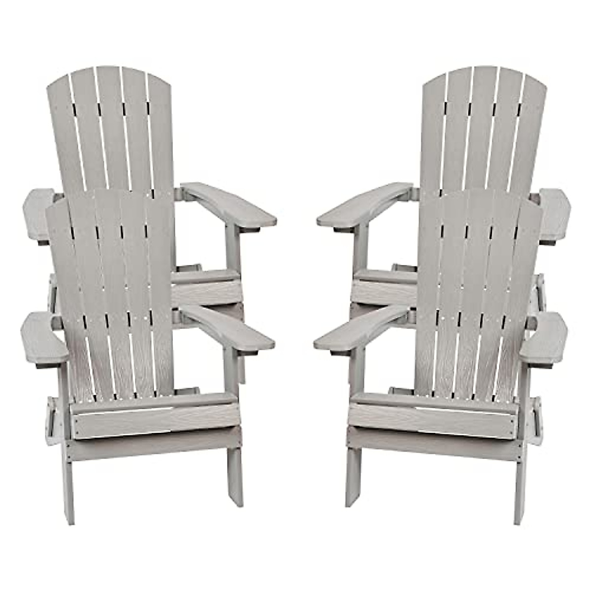 Flash Furniture Charlestown Folding Adirondack Chair - Gray - Poly Resin - Indoor/Outdoor - Weather Resistant - Set of 4