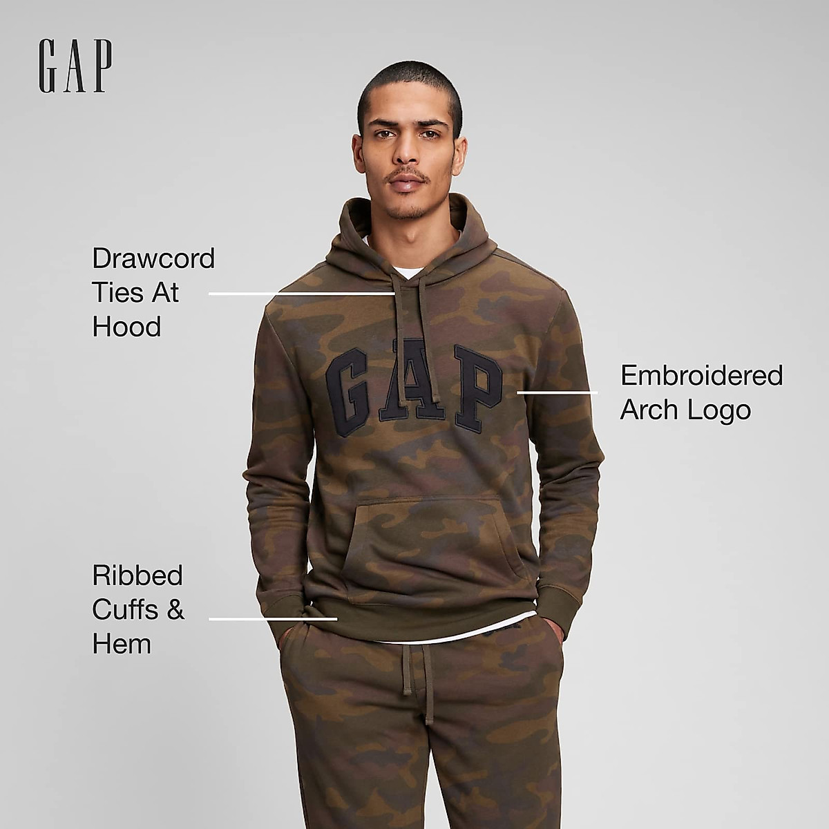GAP mens Logo Fleece Hoodie Hooded Sweatshirt, Green Camo, XX-Large US