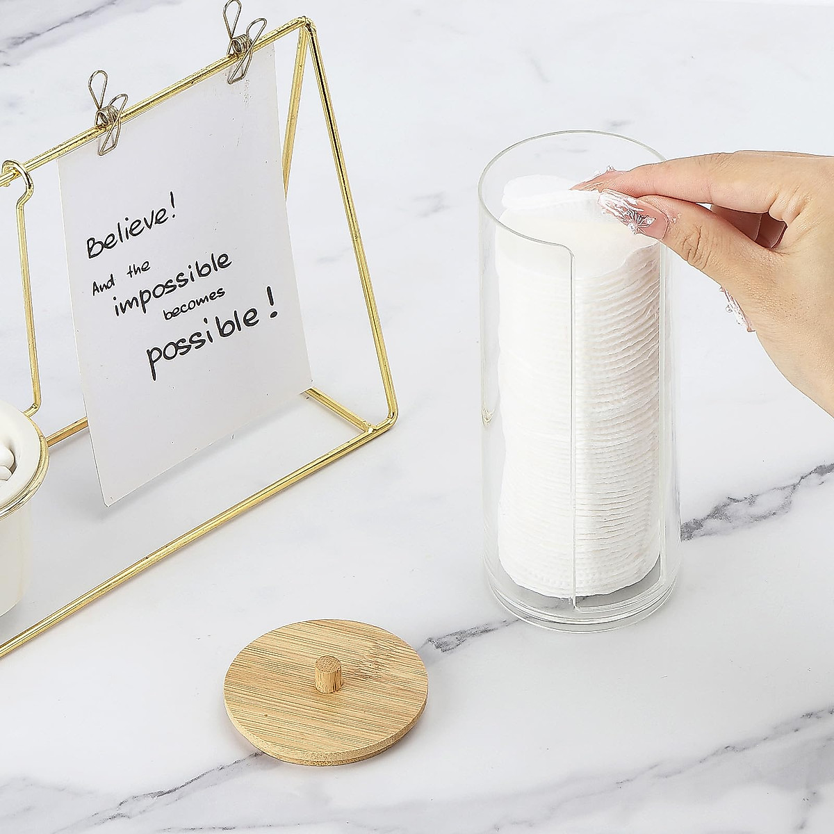 Cotton Pads Holder Set, Cotton Rounds Organizer Bathroom Clear Cotton Pads Storage Jar, 100pcs Cotton Pads