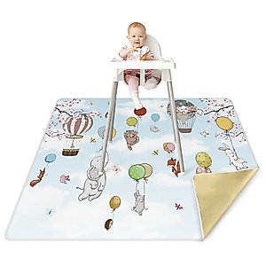 Splat Mat Under High Chair Splash Mat - 51" Floor Protection SI Anti-Slip Waterproof Washable High Chair Mat Multipurpose Table Cloth Portable Picnic Play Mat with Early Education Pattern Splash Mat