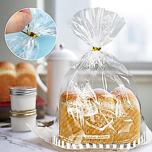 MUMULULU 90 PCS 11""x 14"" Bread Loaf Packing Bags with Bottom Gusset and Ties Clear Cello Cellophane bags Printed Bread Bags