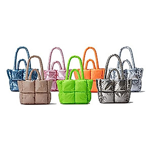 Large Puffer Shoulder Bag, Trendy Luxury Chic Quilted Cotton Padded Tote Bag for women, Winter Soft Puffer Tote Bag Nylon Down Pillow Bag Women's Handbags & Shopper Bag(Z-Shiny_Pink)