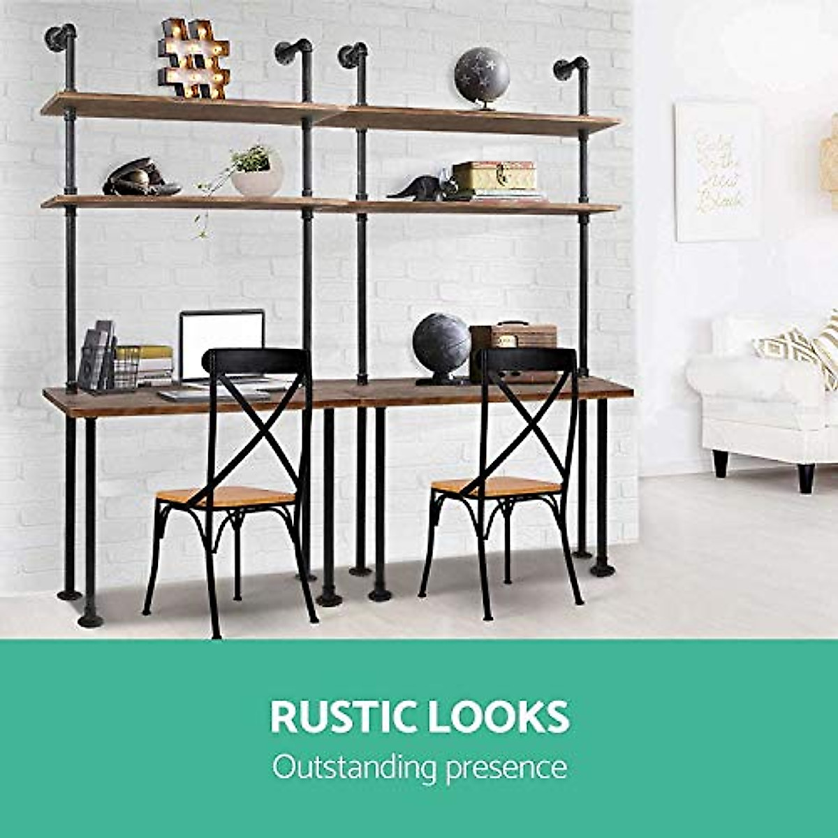 Diwhy Industrial Style Office Decor,Computer Desk 47.2"×20"×79" with 2-Tier Storage Pipe Shelves,Bookshelf Laptop Desk,Studying Writing Table Workstation with Hutch for Home Ofiice