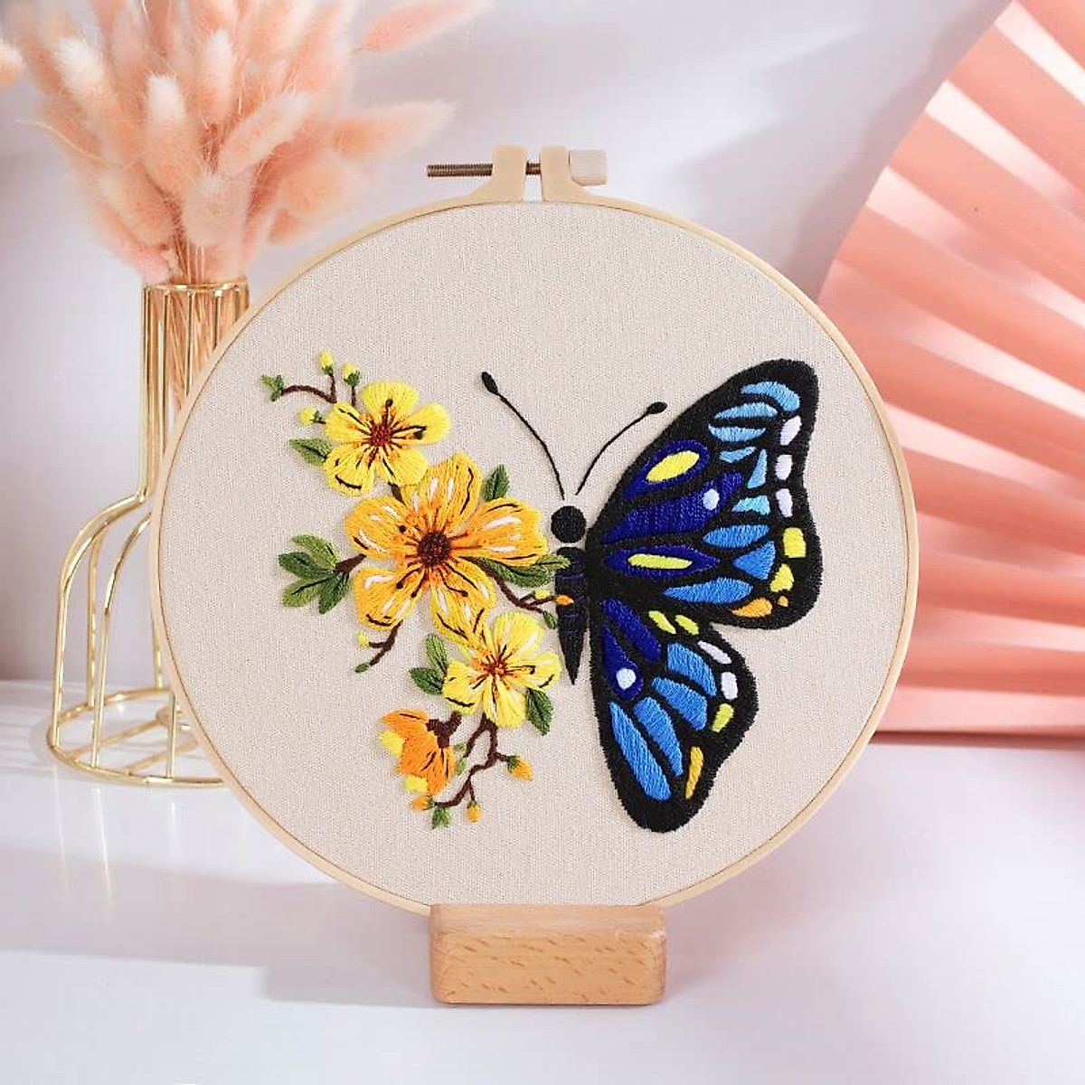 GLTAYLMY 3 Pack Embroidery Kits with Butterfly Pattern for Beginner Adults,Cross Stitch Kits with 1 Plastic Embroidery Hoops,Needles and Color Threads,Needlepoint Kit for Adults