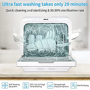 ROVSUN Portable Countertop Dishwasher, Mini Dishwasher with Built-in Water Tank, 5 Washing Programs, 360° Spray Arm, Air-Dry Function & Fruit Cleaning for Apartments, Dorms and RVs
