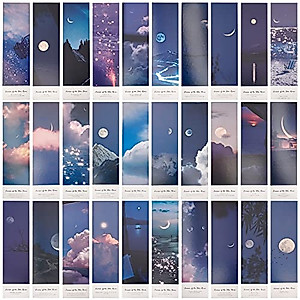 GORGECRAFT 1 Box 30PCS Bookmarks Aesthetic Galaxy Bookmarks Cool Space Starry Sky Bookmarks Vintage Style Clip in Bookmark Page Marker for Women Men Book Lovers Book Club Classroom Gift(Dark Blue)