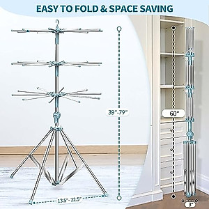 JAUREE Clothes Drying Rack Folding Indoor, Foldable Towel Drying Rack, Portable Drying Rack Clothing and Height-Adjustable, Space Saving Laundry Drying Rack, with 20 Clips