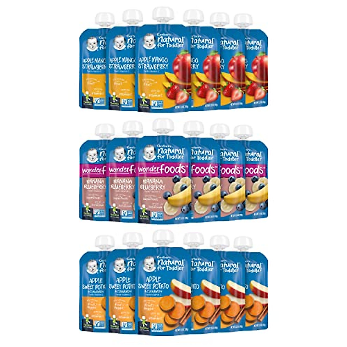 Gerber Baby Food Pouches, Toddler 12+ Months, Assorted Fruit Variety Pack, 3.5 Ounce (Set of 18)