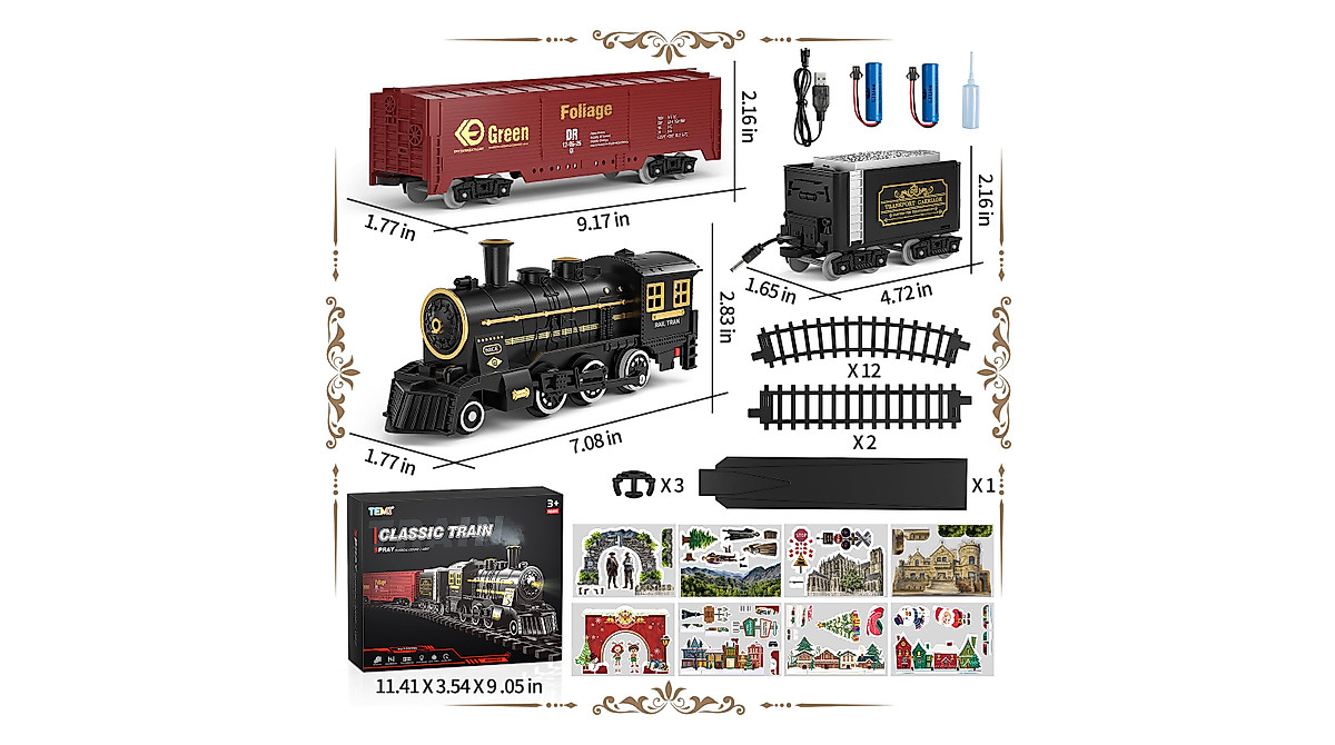 Electric Rechargeable Train Toy with Steam Engine for Kids 3-7+ Years