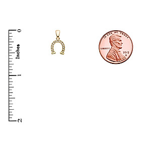 Reversible Diamond And High Polish Plain 14k Yellow Gold Horseshoe Good Luck Charm DaintyPendant
