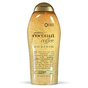 OGX Smoothing + Coconut Coffee Exfoliating Body Scrub with Arabica Coffee & Coconut Oil, Moisturizing Body Wash for Dry Skin, Paraben-Free with Sulfate-Free Surfactants, 19.5 Fl Oz