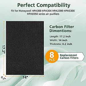 8 Pack HPA300 Carbon Pre Filter Compatible with Honeywell HPA300 Series Air Purifier, Precut Premium HRF-A300 Activated Carbon Filter Replacement for Dust, VOC, Smoke/Pet Odors