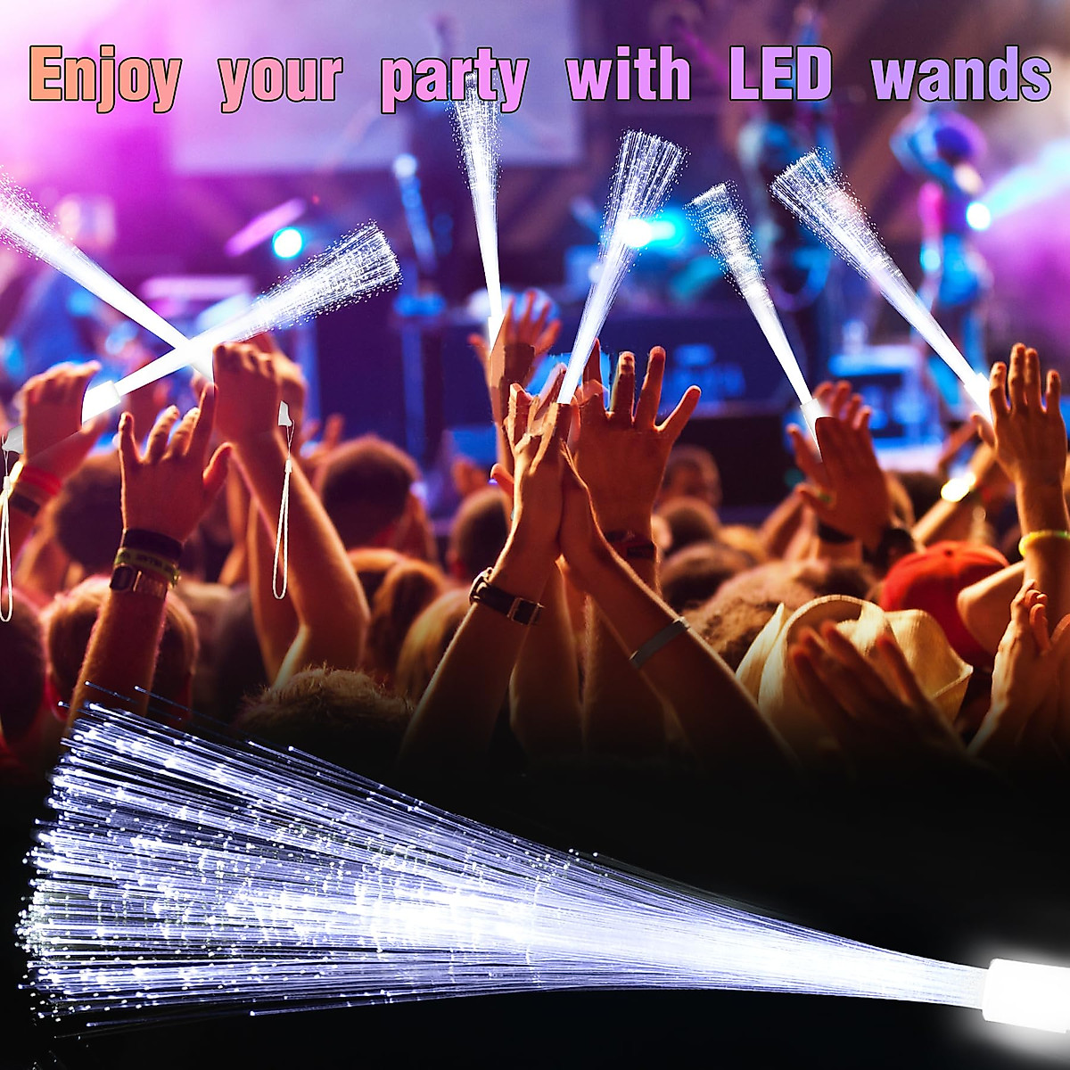 YOFOBU 60 PCS White Fiber Optic Wands Glow Fiber Wands Bulk LED Light Up Wands with 3 Flashing Modes LED Flashing Sticks for Halloween Christmas Valentine's Day July 4th Wedding Bridal Shower Birthday