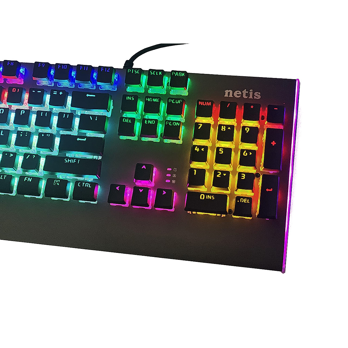 Netis K3101 Wired Mechanical Gaming Keyboard Rainbow Backlit Cherry MX Red Switches Equivalent with Multimedia Wheel for Gaming and Office PC Laptop Desktop Computers