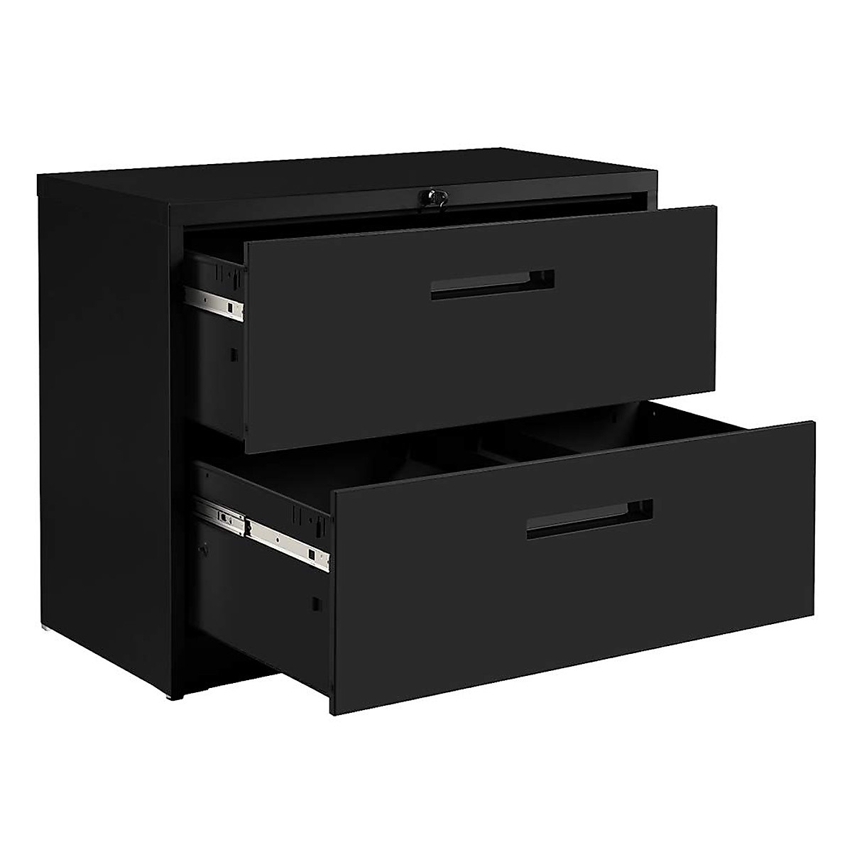 Rockjame Lateral Filing Cabinet, 2 Drawer Metal Lockable File Cabinet for Commercial Grade Office Legal and Letter File (Black)
