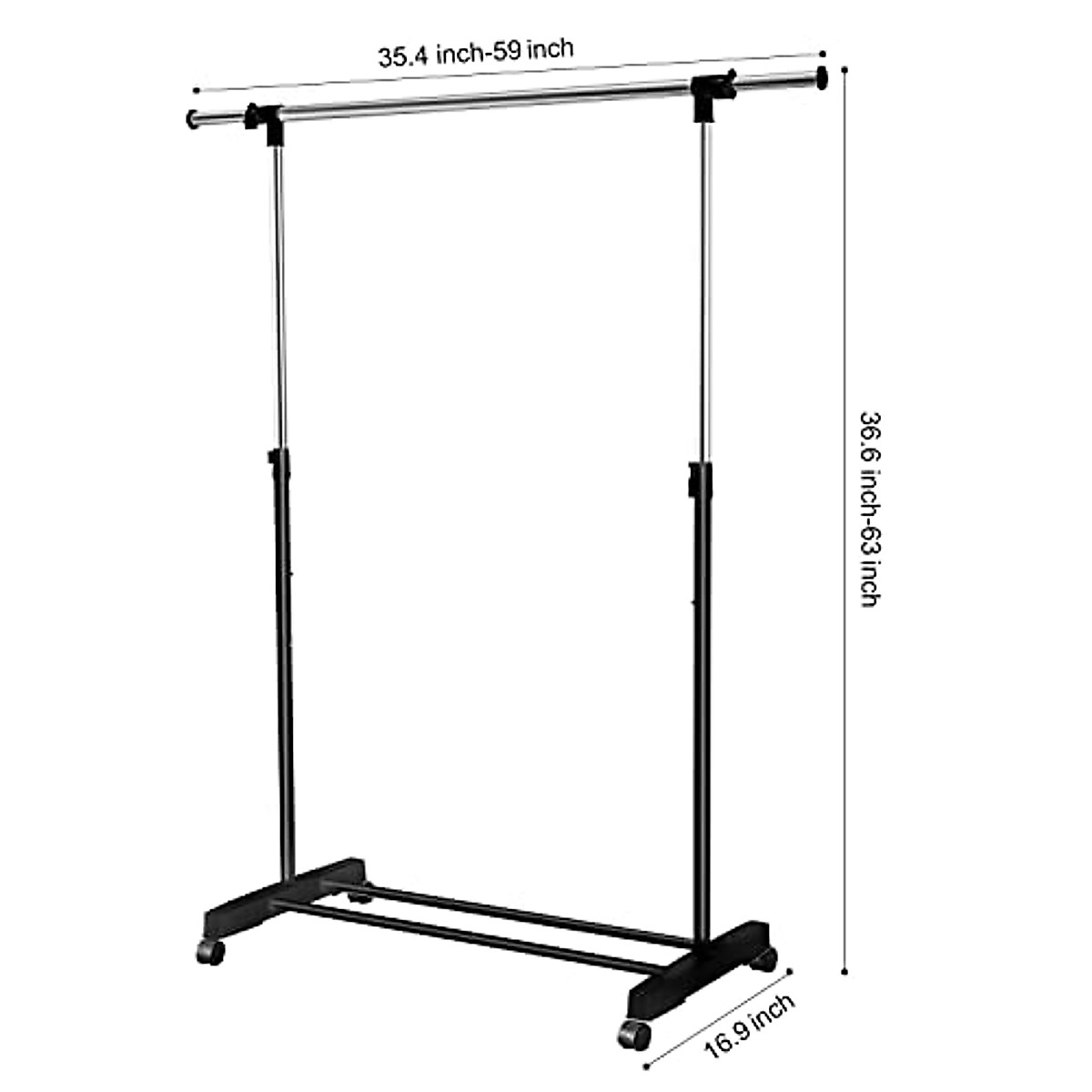 JZM Adjustable Clothes Garment Rack, Rolling Clothes Organizer on Wheels for Hanging Clothes with Bottom Shelves, Rolling Clothes Rack Portable Collapsible Commercial Garment for Entryway, Bedroom