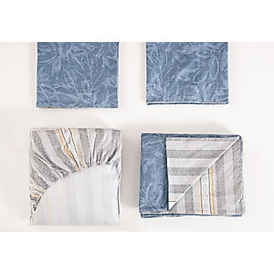 ANUKA King Size Bed Comforter Set with Sheets, Pure Cotton Duvet Cover Set, Sheet with 2 Pillow Cases, 4 Pieces Bedsheets, Navy Blue U.S Standard King Size