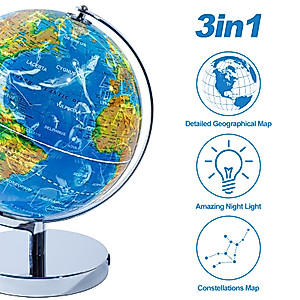 World Globe for High Clear Map Globe,9" Illuminated Constellation Globe,Educational Geographic Globe,Decor for Home Office Classroom