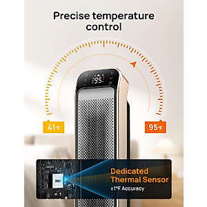 Dreo Space Heater for Indoor Use, 25" 11.5ft/s Fast Electric Heater with Remote and Thermostat, 3 Modes, Overheating & Tip-Over Protection, Portable Heater for Large Room, Bedroom, Office, Gold