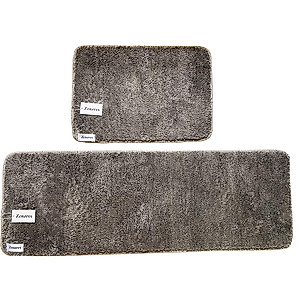 Kitchen Rugs, Anti-Slip Kitchen Rugs and Mats, 2 Pcs Kitchen Mats for Floor, Washable Rug for Kitchen, 17"x48"+17"x24", Grey