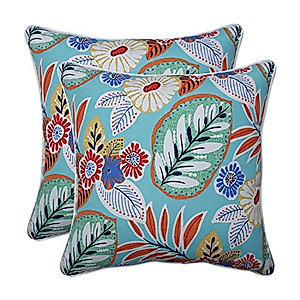 Pillow Perfect Outdoor/Indoor Marlow Aqua Throw Pillows, 18.5" x 18.5", Blue, 2 Count