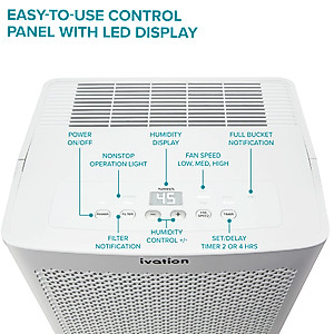 Ivation 4,500 Sq. Ft Energy Star Dehumidifier, Large Capacity Compressor De-humidifier for Extra Big Rooms and Basements w/Continuous Drain Hose Connector, Humidity Control, Auto Shutoff and Restart