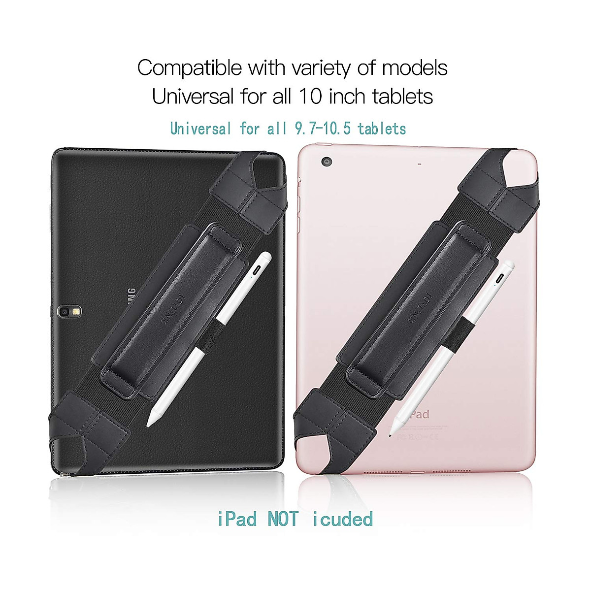Joylink iPad Hand Holder Strap with Pen Loop and 360°Swivel Leather Handle Grip Elastic Belt for 10.1" Tablets (iPad Air Pro Samsung Nexus), Black Upgrade Version