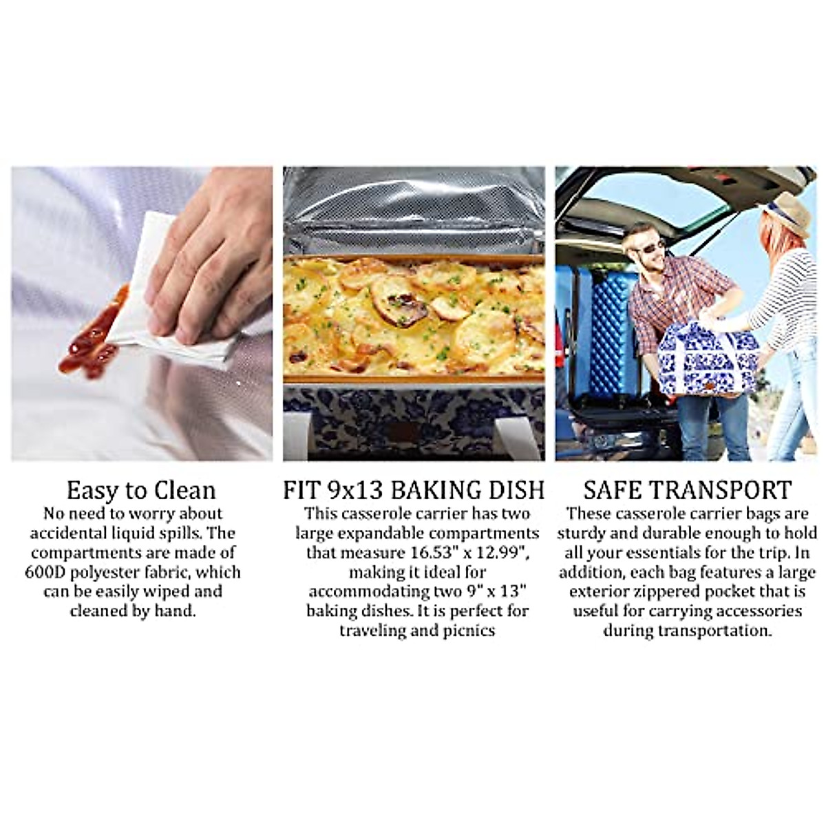 Whites Grove Casserole Carrier, Large Insulated Casserole carrier for hot or cold food, Insulated casserole carrier 9''x13''Lasagna Lugger Tote for Potluck, blue casserole carrier