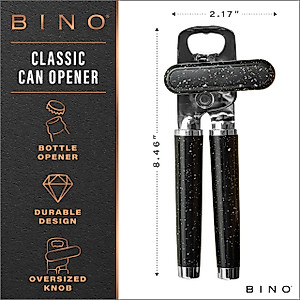 BINO Stainless Steel Can Opener - Speckled Black | Bottle Opener Manual | HandHeld Can Opener | Utility Can Opener | Can Opener with Sharp Blades Smooth Edge | Hand Can Opener | Kitchen Accessories