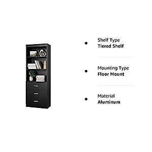 FOTOSOK 71 Inches Tall Storage Cabinet, Bookcase with 3 Drawers and 3-Tier Open Shelves, Wooden Bookshelf Storage Organizer for Living Room, Study, Kitchen, Home Office, Black