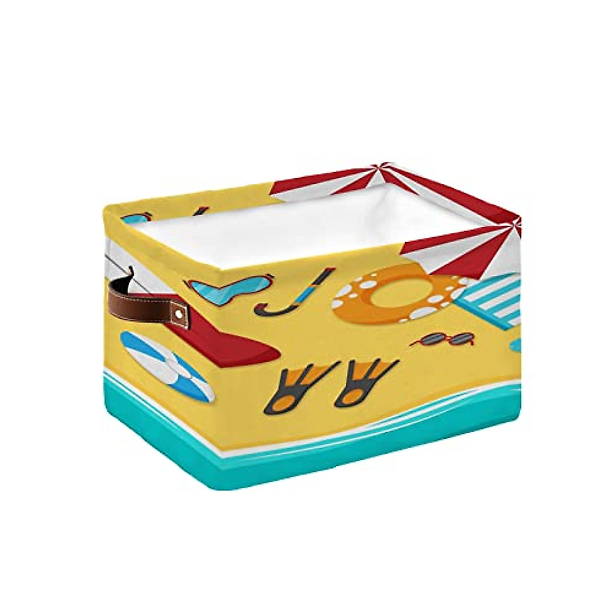 Storage Bins,Ocean Summer Beach Ball Surfboard Swim Ring Storage Basket with Handles,Waterproof Collapsible Storage Bin,Cartoon Marine Diving Flip-Flops Storage Organizer Shelves Closet Living Room