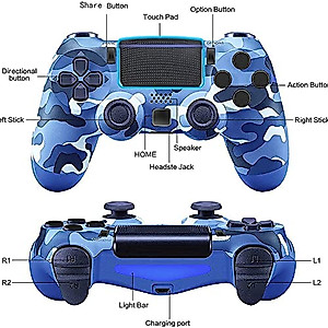 AUGEX Wireless Controller for PS4 Controller, Blue Camo Gamepad Compatible with Playstation 4 Controllers, Game Remote for PS4 Controller Pro with Joystick/Mando