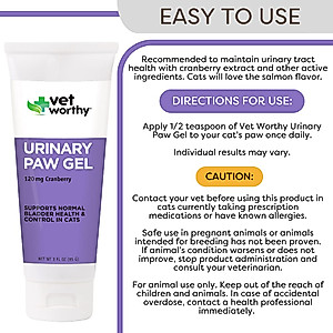 Vet Worthy Urinary Paw Gel for Cats - Cat Supplement to Support Healthy Urinary Tract and Bladder Health - Feline Supplement with Cranberry Extract, L-Lysine and Vitamin C - Salmon Flavor, 3oz