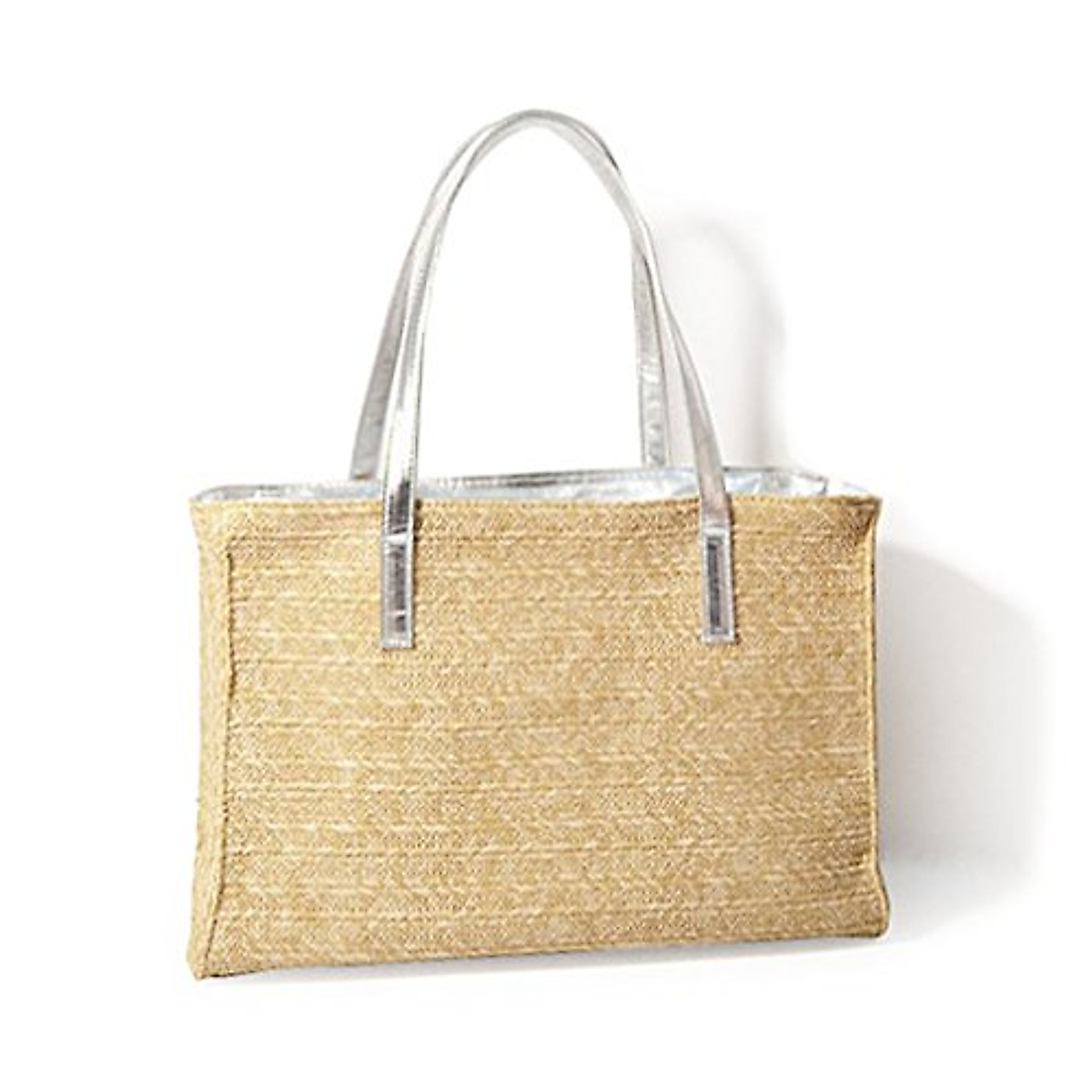 HOXIS Holiday Beach Straw Faux Leather Handle Tote Womens Shoulder Handbag (Silver)