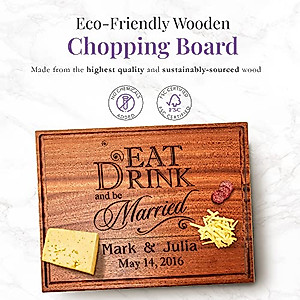 Straga Personalized Cutting Boards | Handmade Wood Engraved Charcuterie | Custom Wedding, Anniversary, Housewarming Gift for Married Couples (Eat, Drink and Be Married Design No.012)