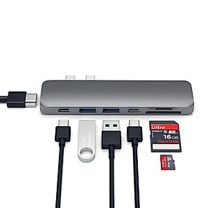 Satechi USB C Hub Adapter, USB C Dongle 7 in 1, USB C with 4K HDMI, 87W USB C PD Charging, USB C Data, 2 USB-A Data, Micro/SD Card Readers, for MacBook Pro/Air M1 M2 M3 M4 - Space Gray