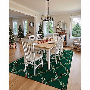 Seavish 2024 Christmas Area Rug 5x7 Area Rugs for Living Room Low Pile Soft Washable Rugs for Bedroom Aesthetic Xmas Green Diamond Floor Cover Carpet Rug for Dining Room Nursery Playroom Home Office