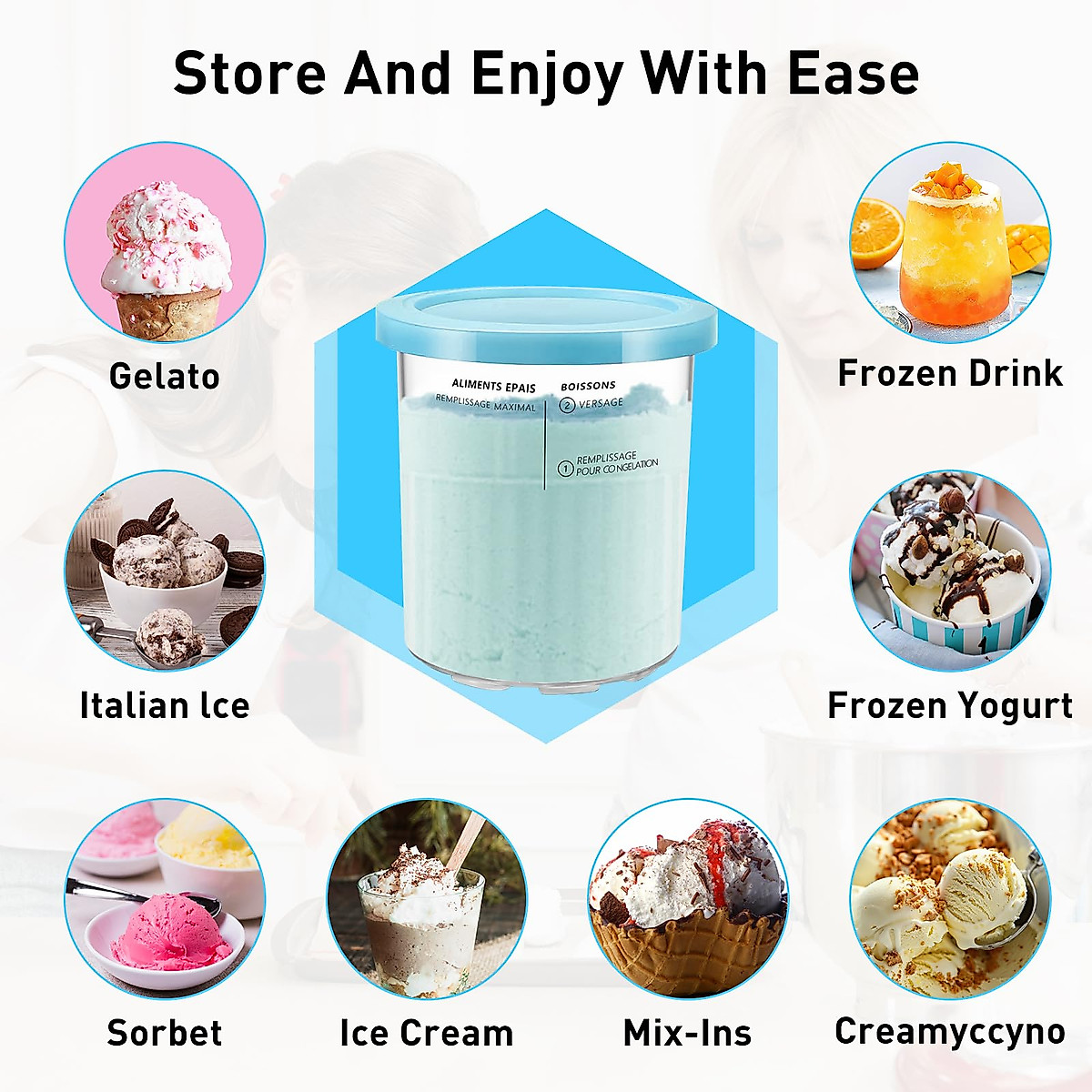 ULTAC Replacement for Ninja Creami Deluxe Pints and Lids – 4 Pack, 24oz Ice Cream Maker Pints, Compatible with Ninja Creami NC501 NC500 Series, Leakproof, Reusable, Dishwasher Safe, Family Size