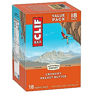 Clif Bar - Crunchy Peanut Butter - Made with Organic Oats - 11g Protein - Non-GMO - Plant Based - Energy Bars - 2.4 oz. (18 Pack)