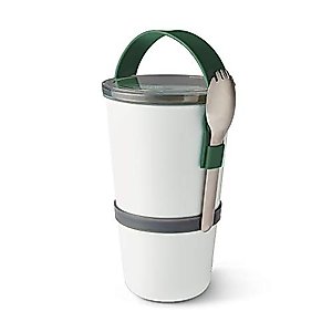 Black+Blum Pot Original Stackable BPA-Free Leak-Proof Microwave Safe Lunch Box Food Container, with Stainless-Steel Spork, 900 ml, Olive