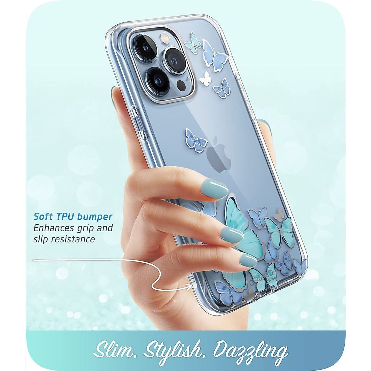 i-Blason for iPhone 13 Pro Case with Built-in Screen Protector, [Full Body Drop Protection] Slim Stylish Women Girl Shockproof Phone Case for iPhone 13 Pro, Cosmo Series, BlueFly