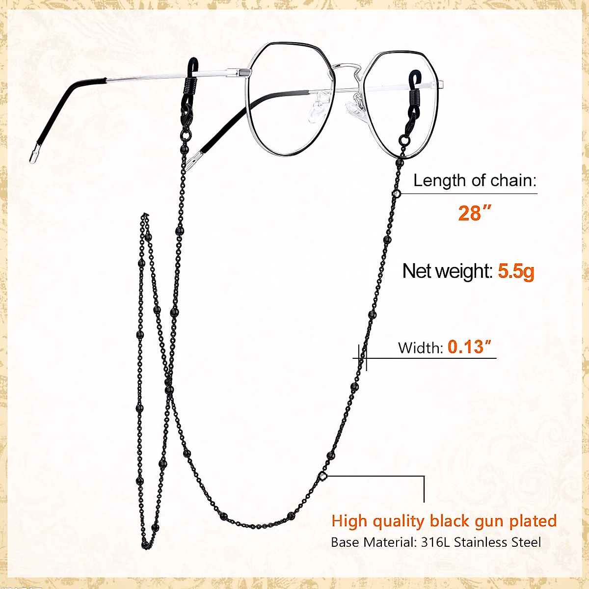 Black Chain for Glasses Women Sunglasses Chains Lanyard Chains