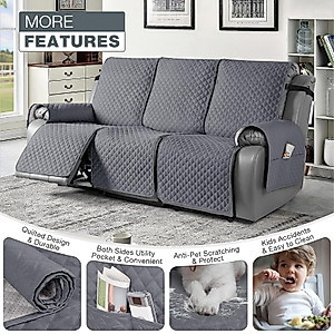 TAOCOCO Anti-Slip Recliner Sofa Cover Couch Covers for Leather Recliner Sofa, Pet Cover for Recliner Sofa, Washable Reclining Furniture Protector with Elastic Straps(3 Seater, Dark Grey)