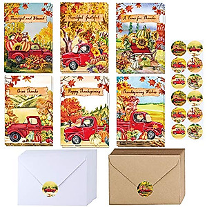 120 Sets Bulk Thanksgiving Cards with Envelopes Stickers Assortment 6 Designs Watercolor Vintage Truck Pumpkins Greeting Cards Blank Holiday Harvest Cards Give Thanks Cards 4x6 for Fall Autumn Party