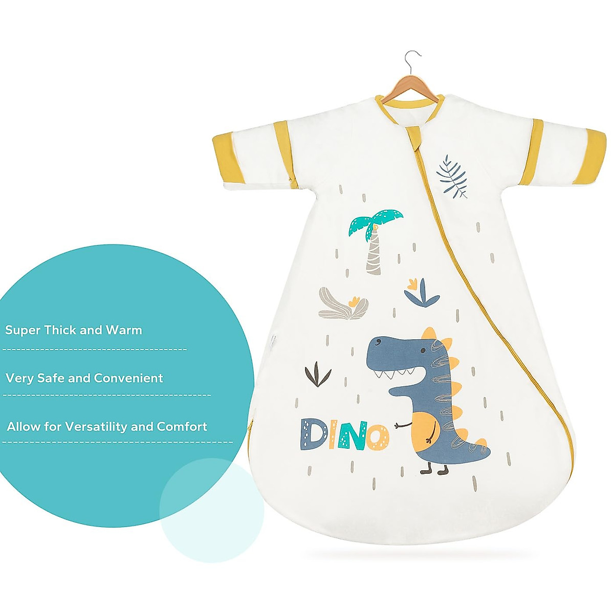 ZIGJOY Baby Winter Wearable Blankets with Detachable Sleeves Baby Sleeping Bag with Two Way Zipper 2.5 TOG 100% Cotton Warm Soft and Breathable Dinosaur