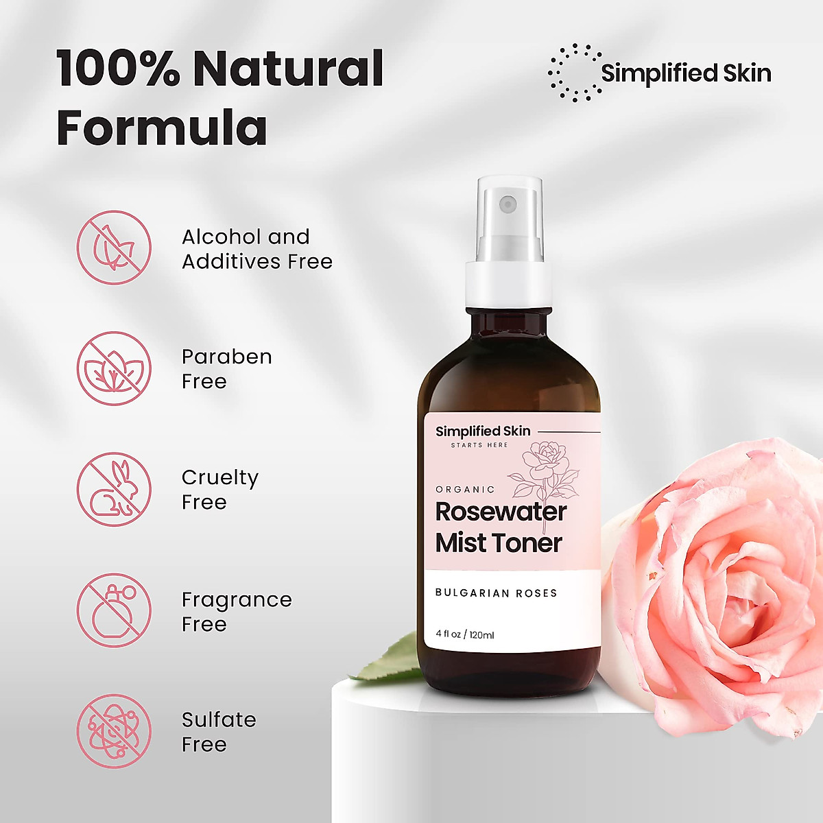 Rose Water Spray for Face & Hair - 100% Natural Organic Face Toner - Alcohol-Free Makeup Remover - Anti-Aging Self Care Beauty Mist - Face Care - Hydrating Rosewater Refill - 8 Oz