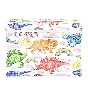 Kigai Colorful Dinosaurs Storage Basket with Lid Collapsible Storage Bin Fabric Box Closet Organizer for Home Bedroom Office 1 Pack