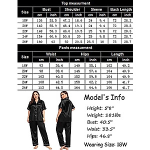 SWOMOG Women's Plus Size Pajamas Silk Satin Pajama Set Short Sleeve Shirt with Full-Length Pants Pj Set Soft Sleepwear 22W Black