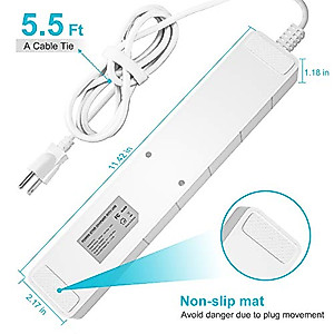 USB Power Strip, 4 USB Ports & 4 Outlets, Fast Charging, White 5.5 ft Cord, 1875W/15A Protector for Desktop, Home, Office & Nightstand Charging Station - Duvik