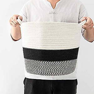 Aimjerry Cotton Rope Storage Basket 13" x 11"x 11" Decorative Woven Laundry Baskets with Handles for Living Room and Laundry
